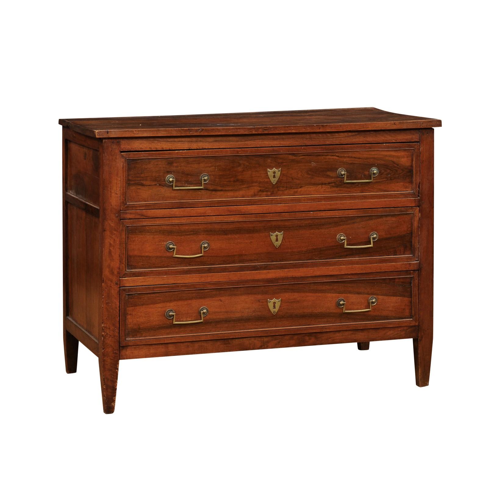 French Louis XVI Period 1790s Walnut Three Drawer Commode with Brass ...