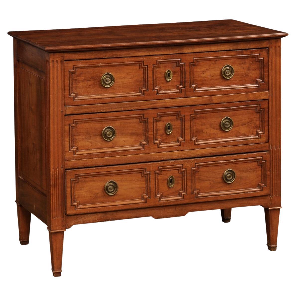 French Louis XVI Period 1790s Walnut Three Drawer Commode with Fluted ...