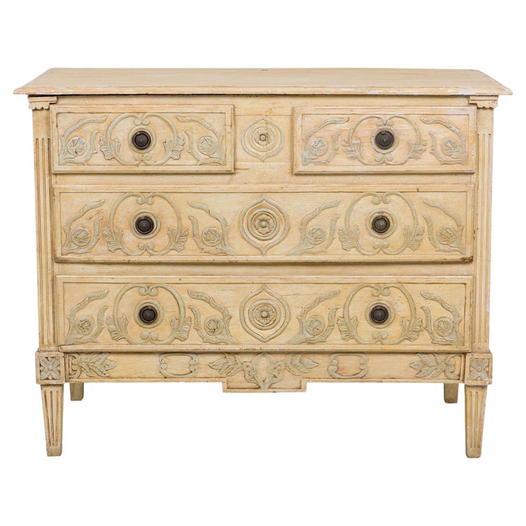 French Louis XVI Provincial Style 4-Drawer Beige and Gray Painted ...