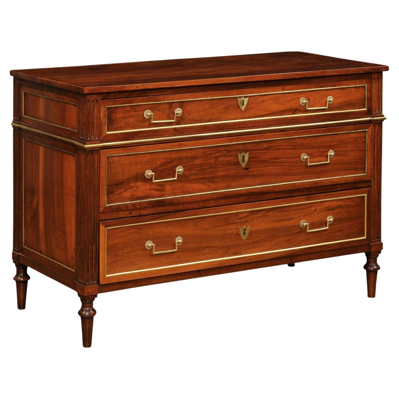 French 1890s Louis XVI Style Three-Drawer Commode with Rounded Fluted ...