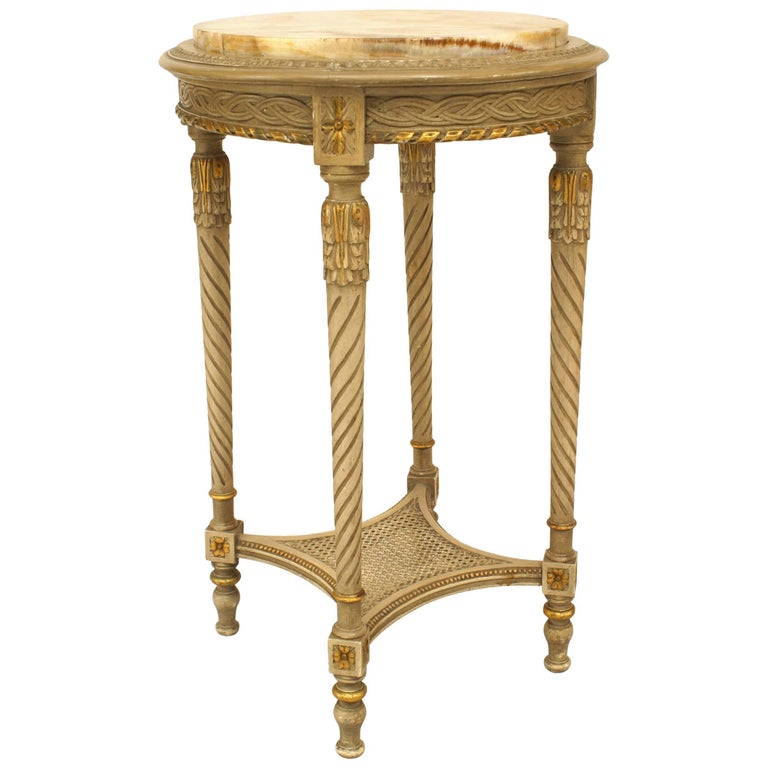 French Louis XVI Grey Painted Marble Top End Table For Sale at 1stDibs