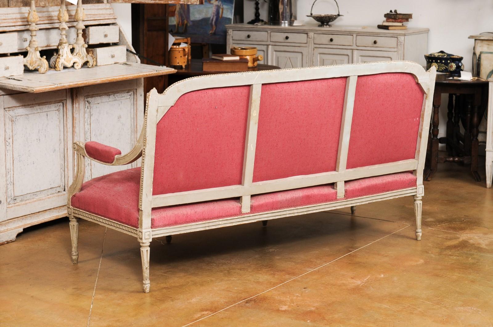 French Louis XVI Style 19th Century Painted Wood Sofa with Carved ...