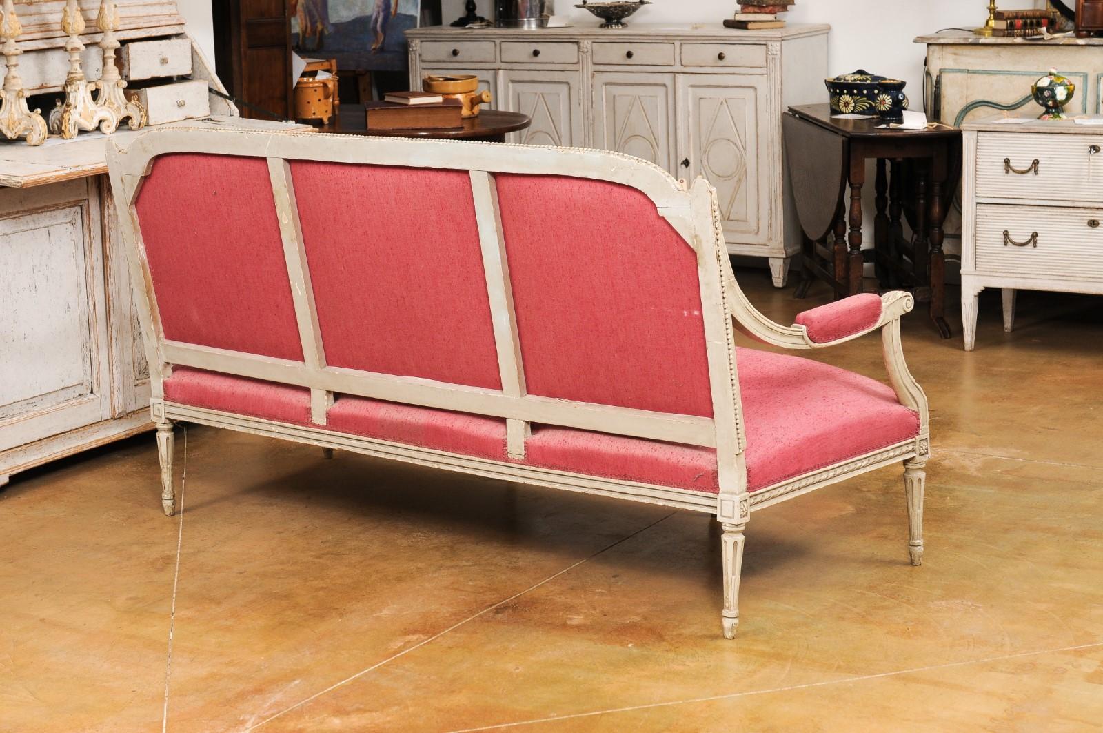 French Louis XVI Style 19th Century Painted Wood Sofa with Carved ...