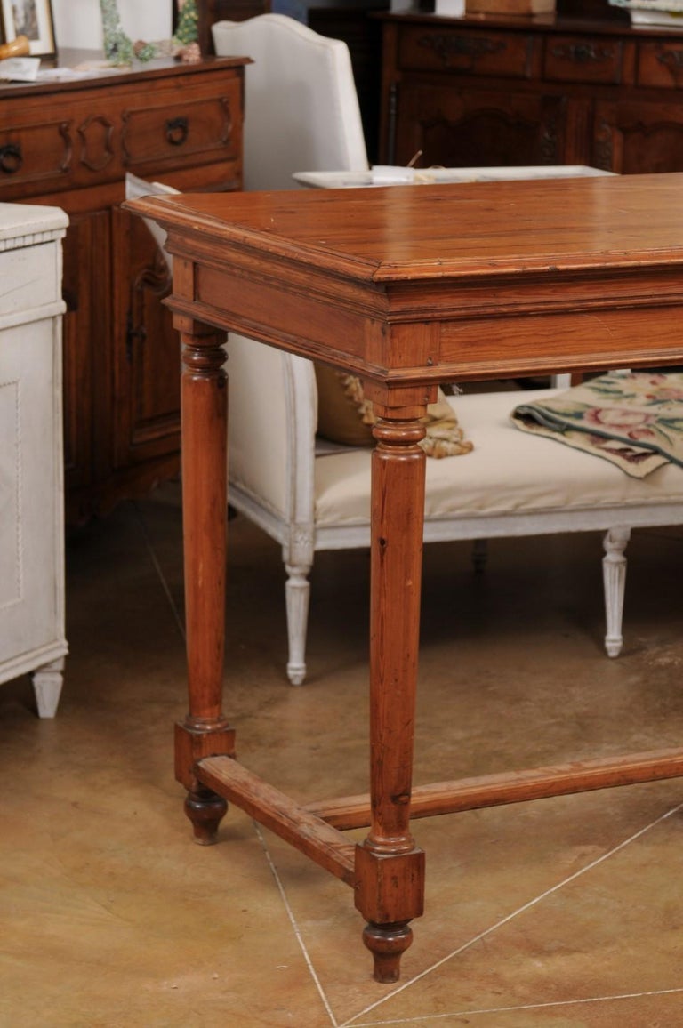 French Louis XVI Style 20th Century Pine Console Table with Cylindrical ...