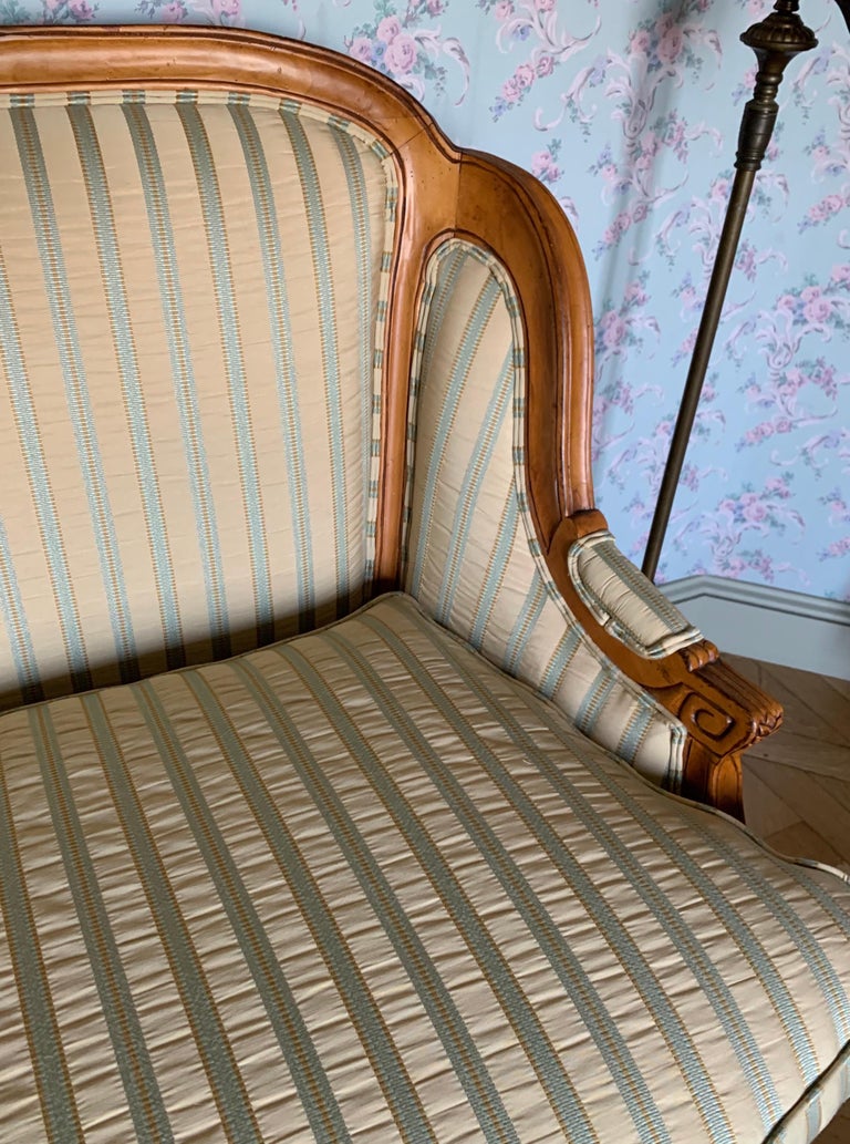 French Louis XVI Style Carved Settee Loveseat with Silk Striped ...