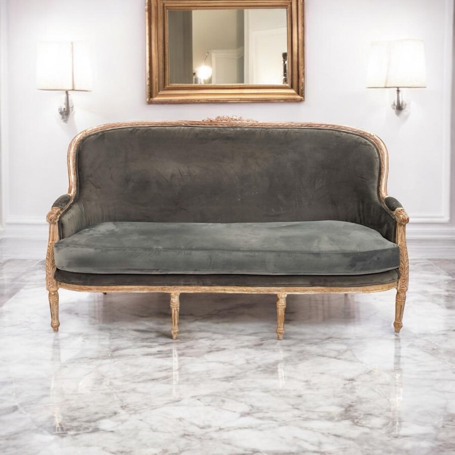 French Louis XVI Style Cerused Giltwood Settee / Sofa In Velvet at 1stDibs