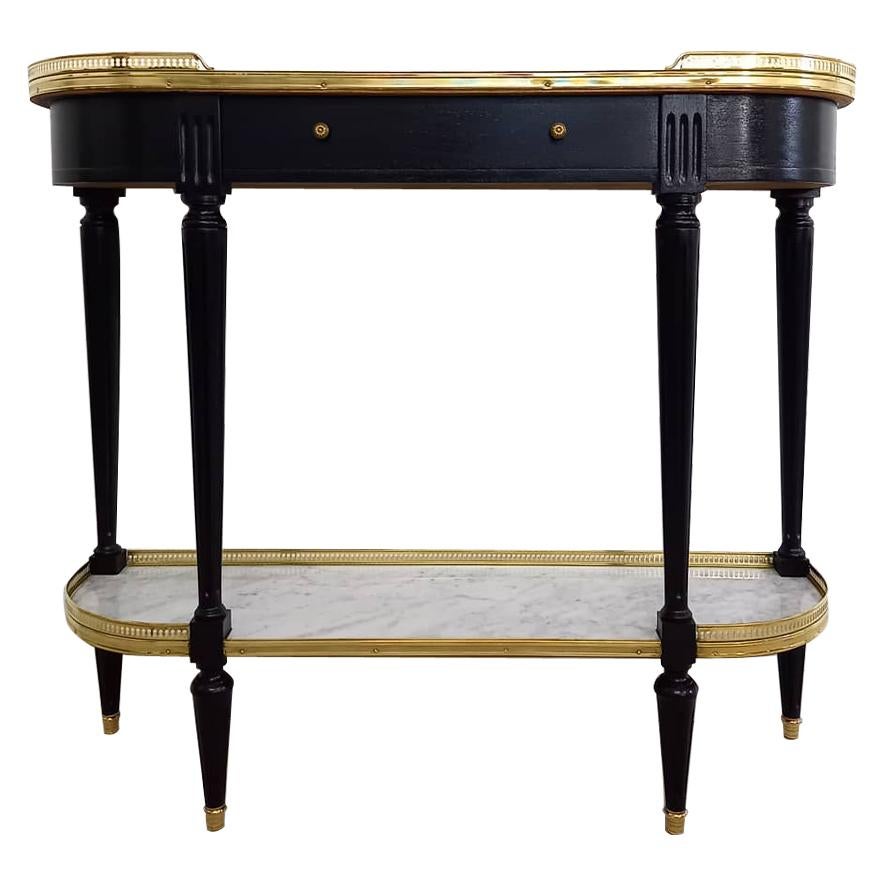 French Louis XVI Style Blue Green Wooden Console Table with Marble Top ...