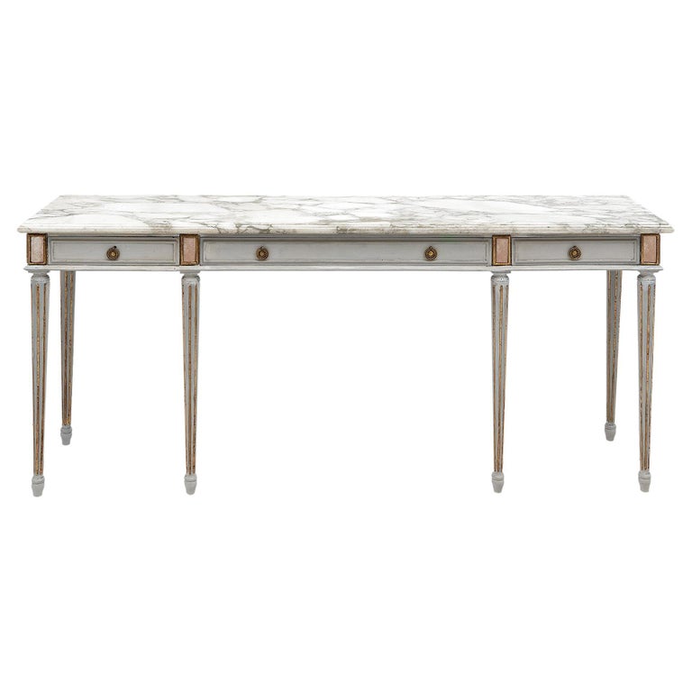 French Louis XVI Style Console Table With "Statuario" Marble Top at 1stDibs