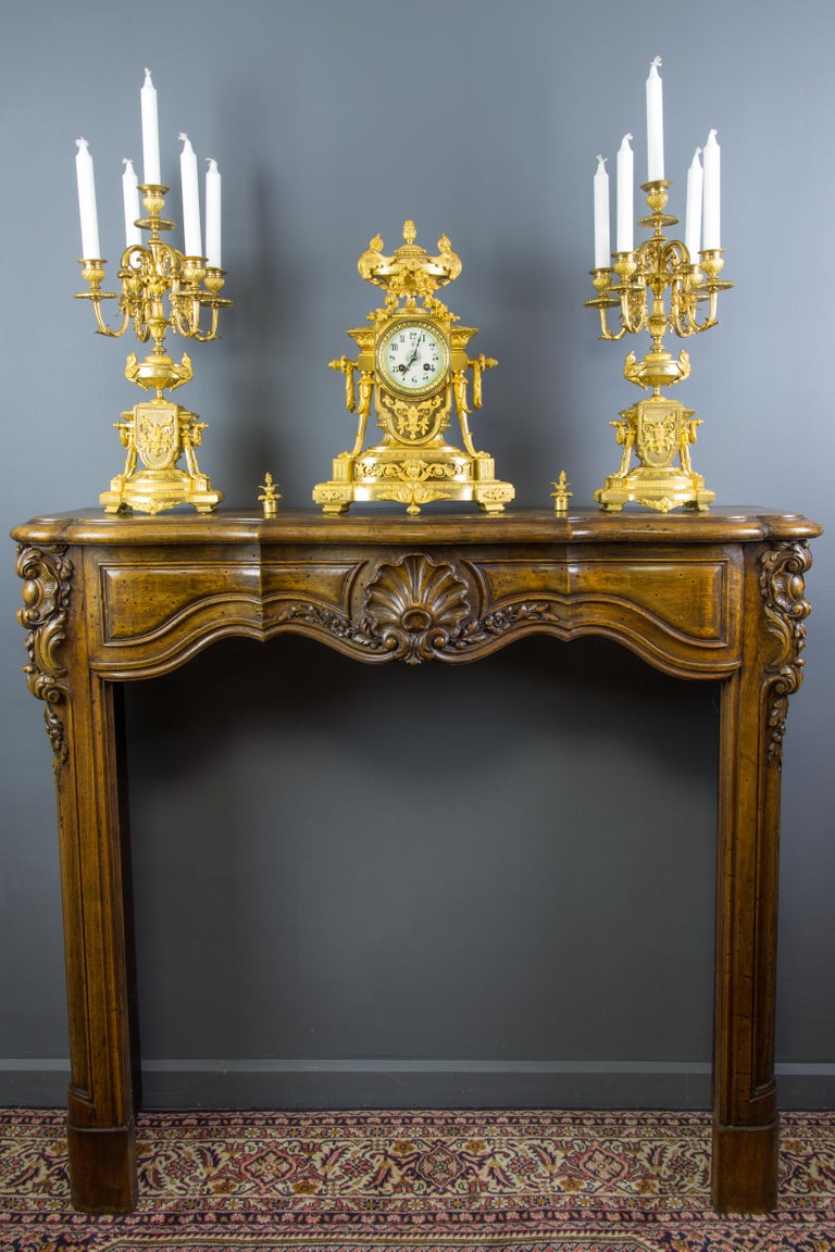 French Louis XVI Style Gilt Bronze Three-Piece Garniture Clock Set For ...