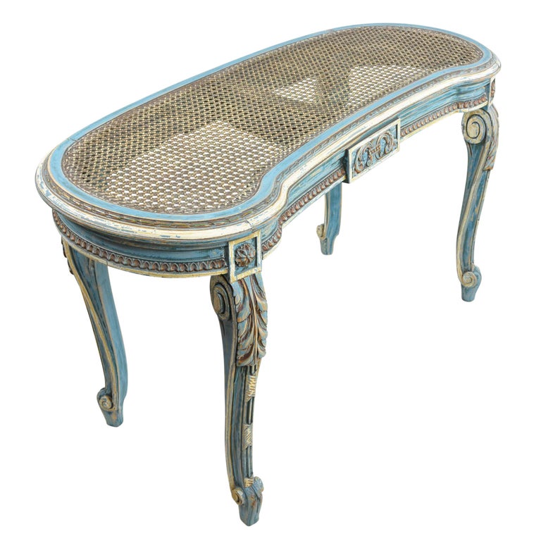 French Louis XVI Style Kidney Shape Vanity or Window Bench French Blue ...