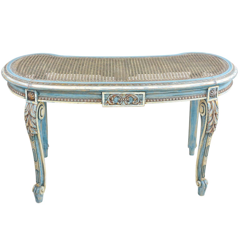 French Louis XVI Style Kidney Shape Vanity or Window Bench French Blue ...