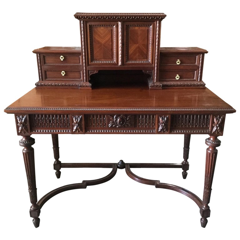 French Louis XVI Style Mahogany Desk with Gallery at 1stDibs