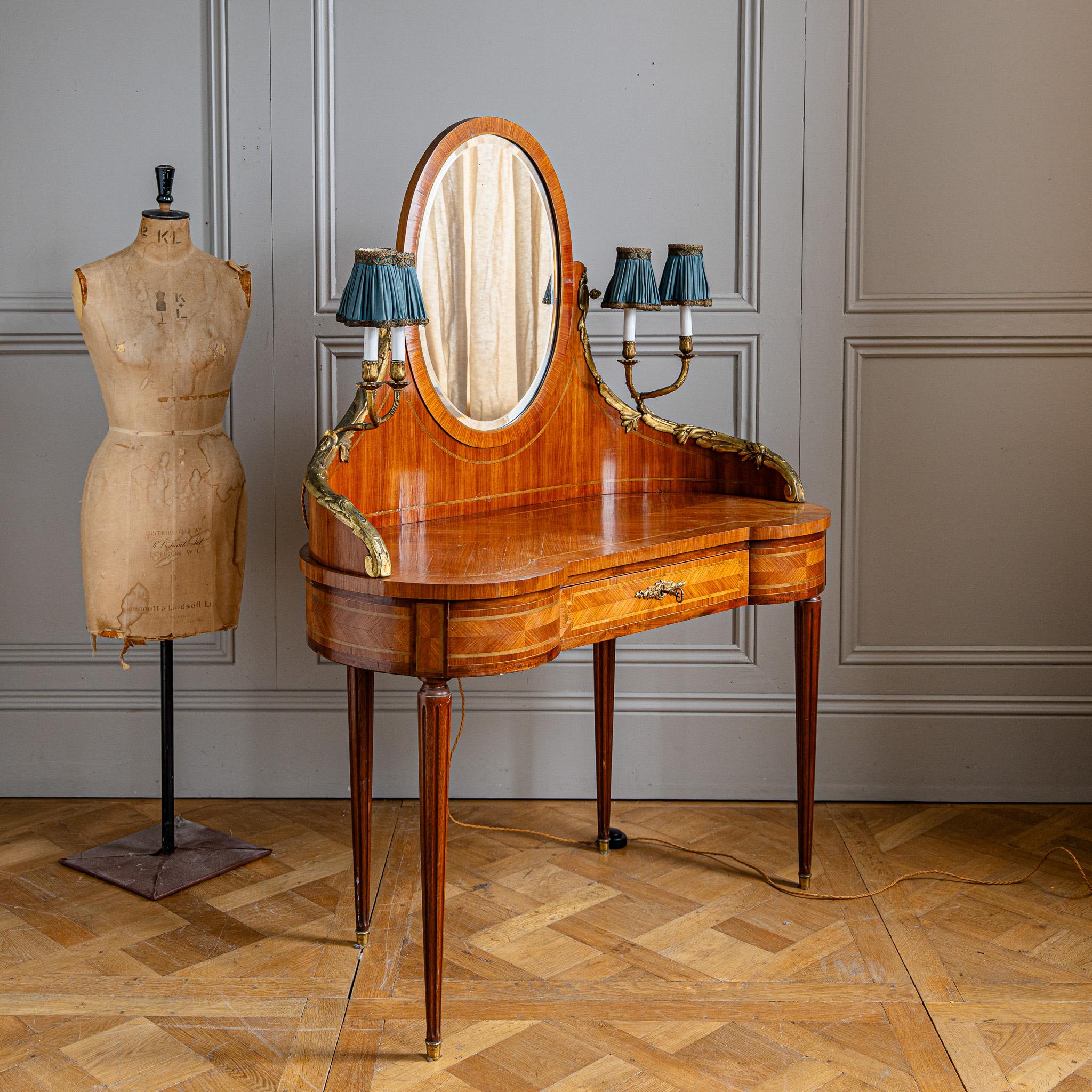 French Louis XVI Style Marquetry Dressing Table with Ormolu Lights ...
