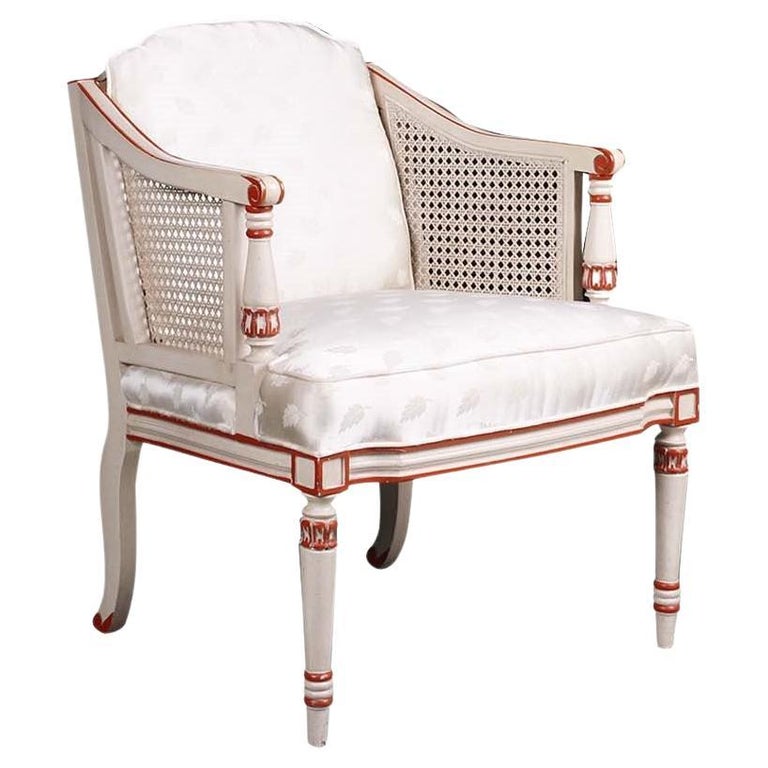 French Louis XVI Style Painted Bergere Armchair For Sale at 1stDibs