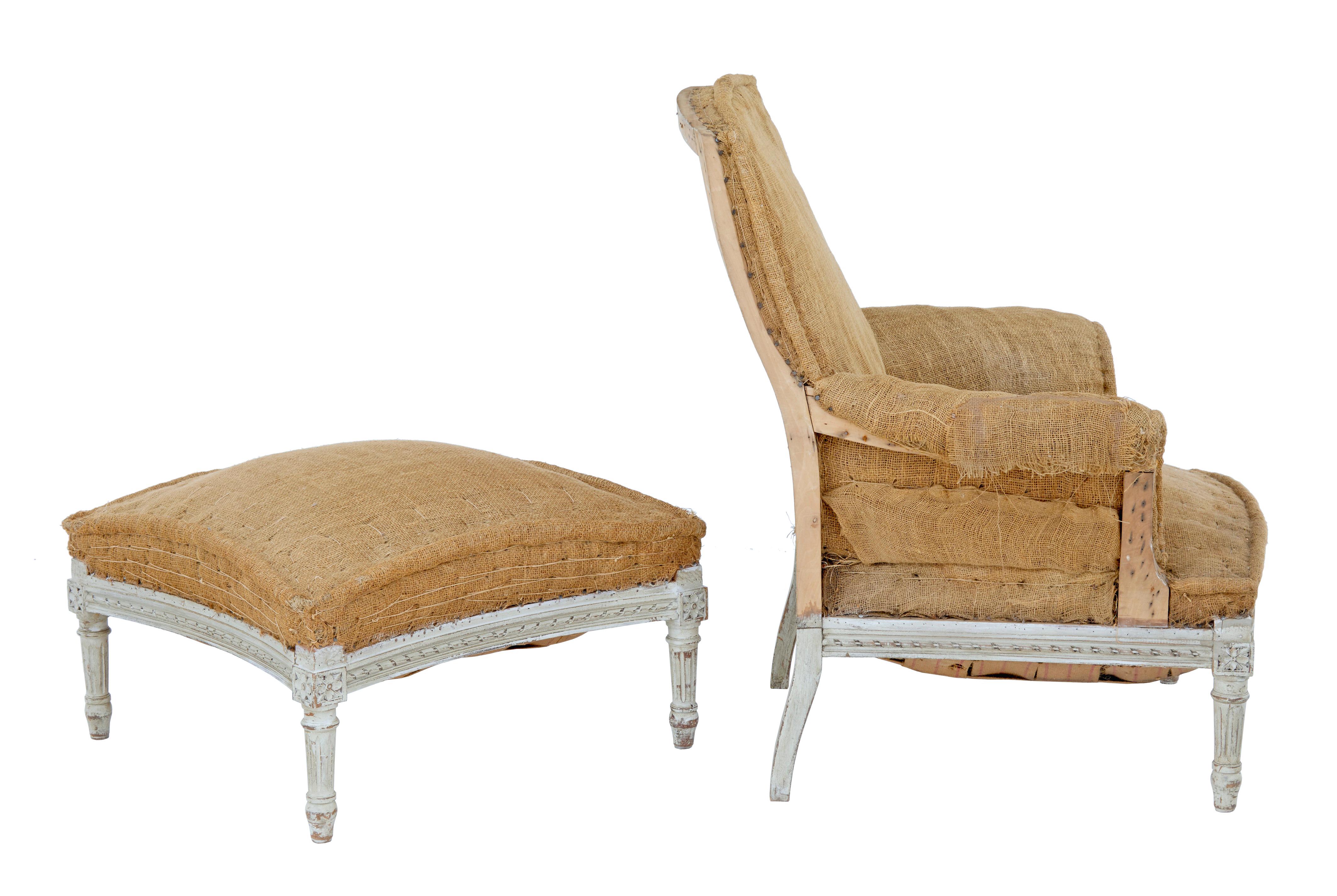 French Louis XVI Style Painted Bergère with Matching Ottoman, circa ...