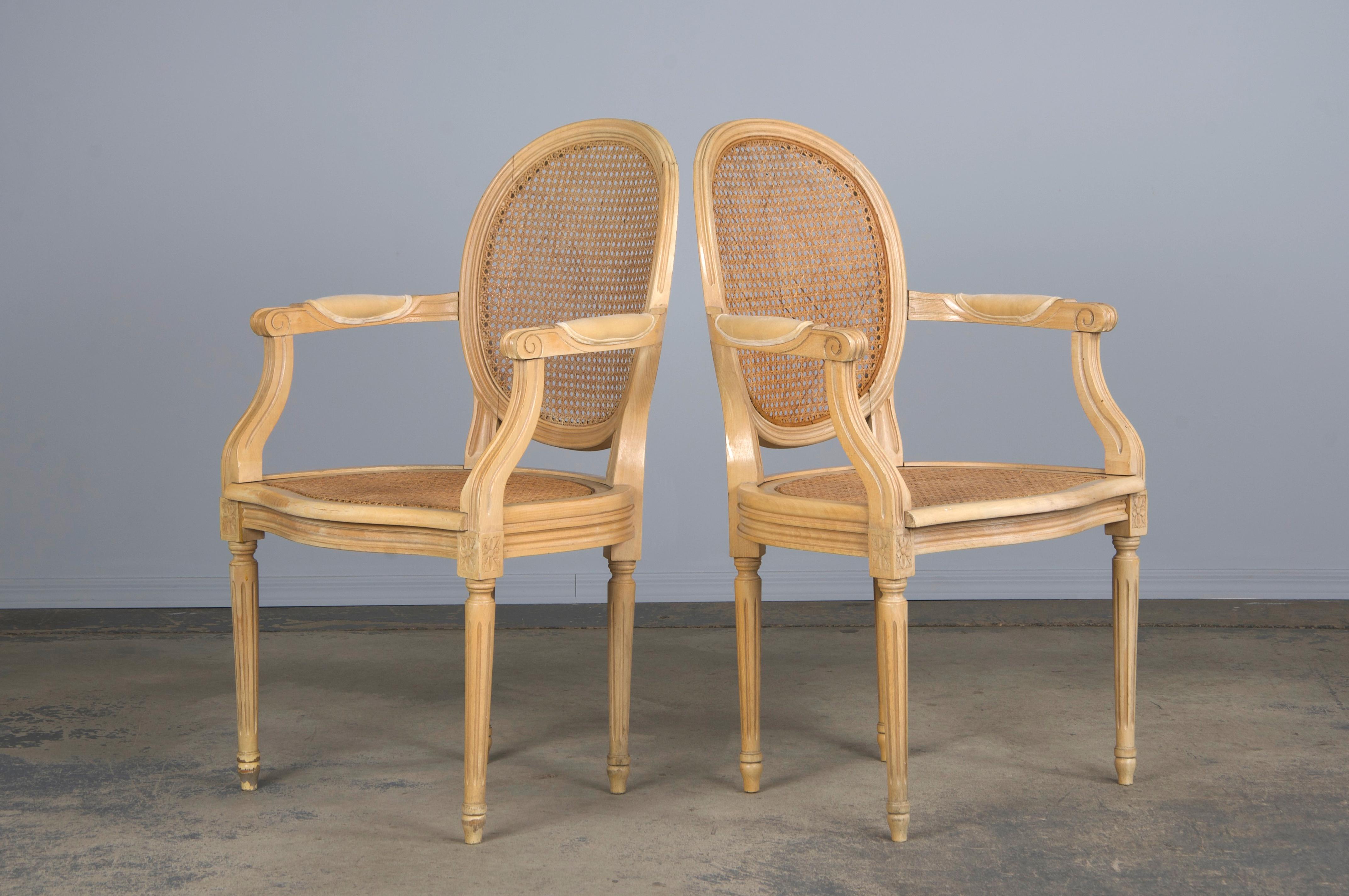 French Louis XVI Style Painted Cane Dining Armchairs - Set of 10 at 1stDibs