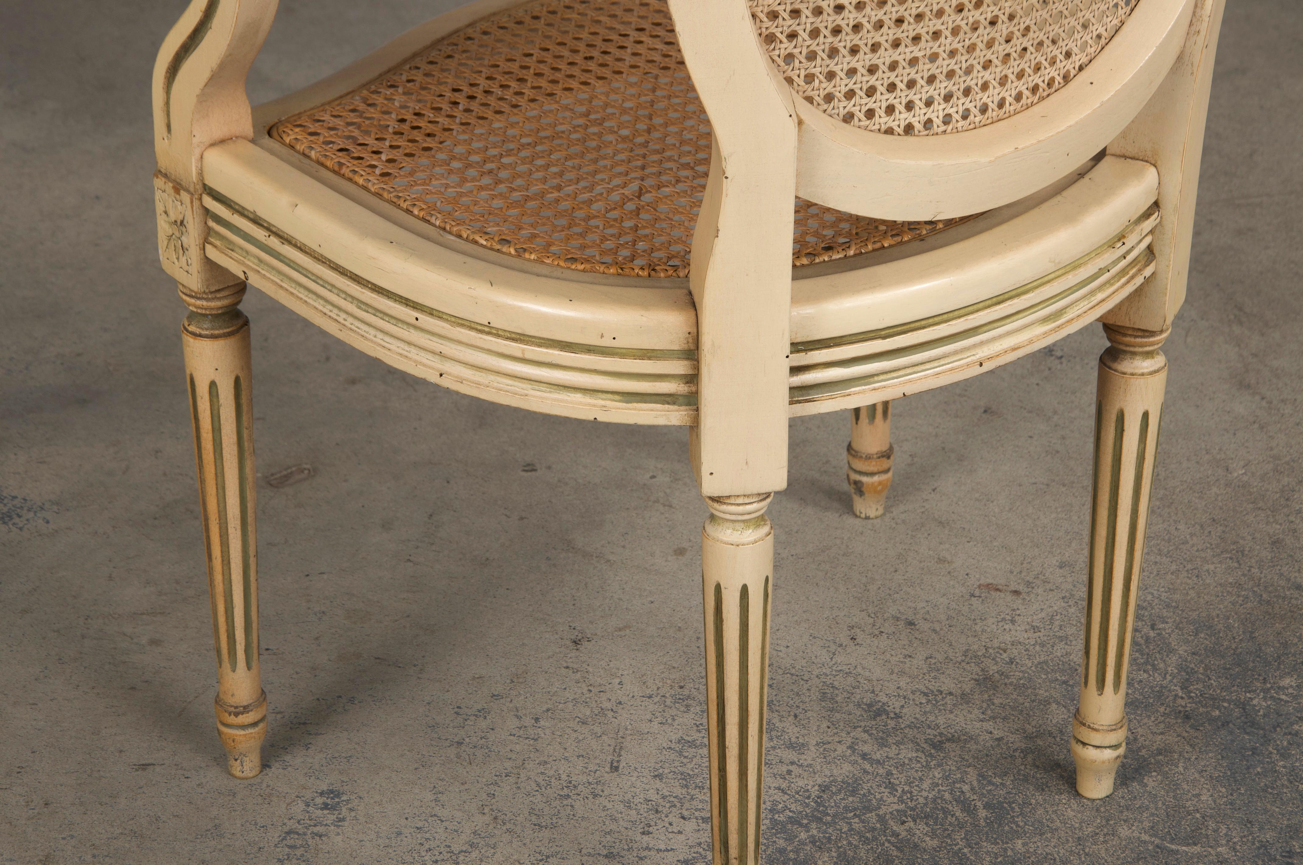 French Louis XVI Style Painted Cane Dining Armchairs - Set of 10 at 1stDibs