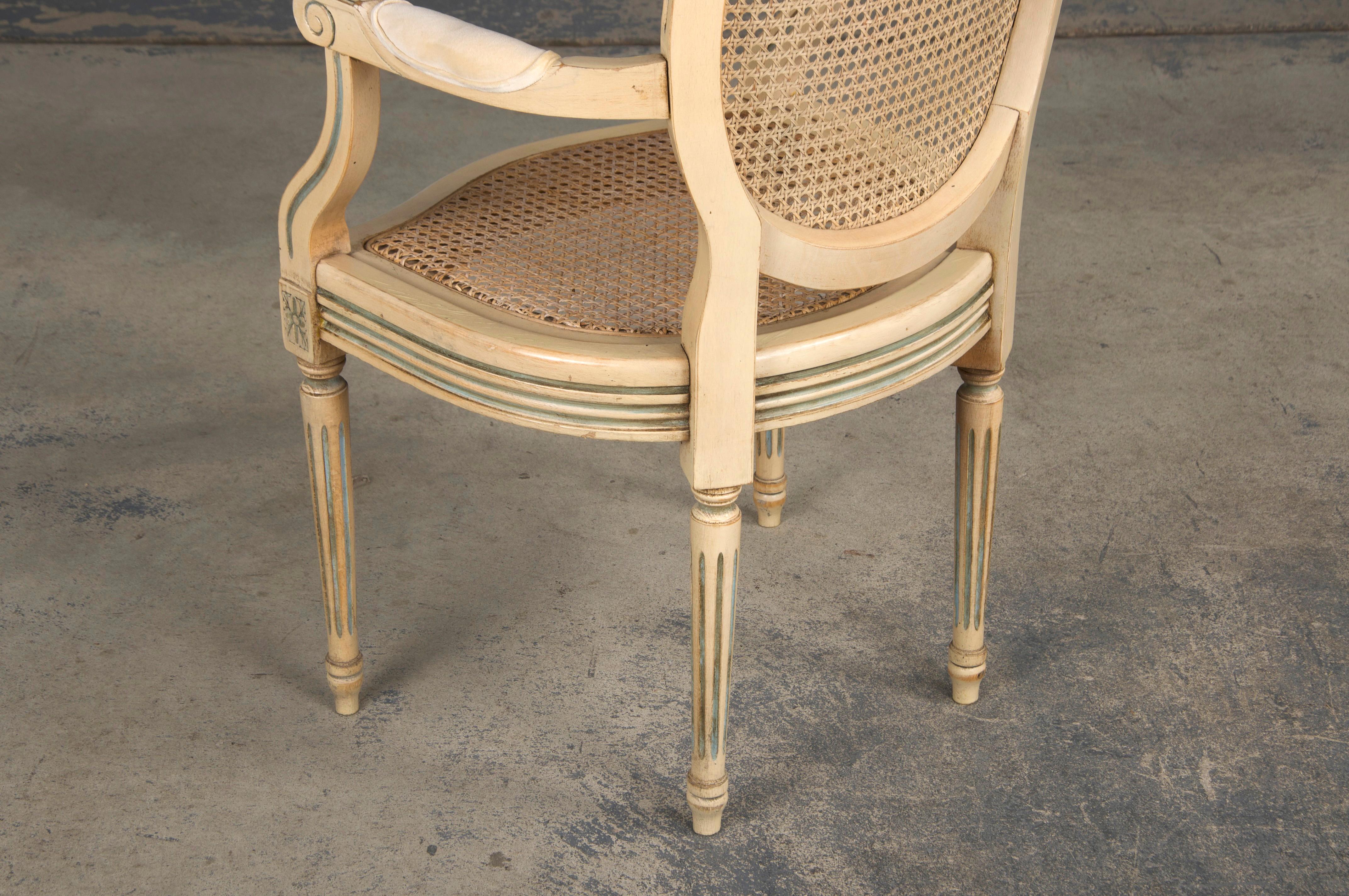 French Louis XVI Style Painted Cane Dining Armchairs - Set of 10 at 1stDibs