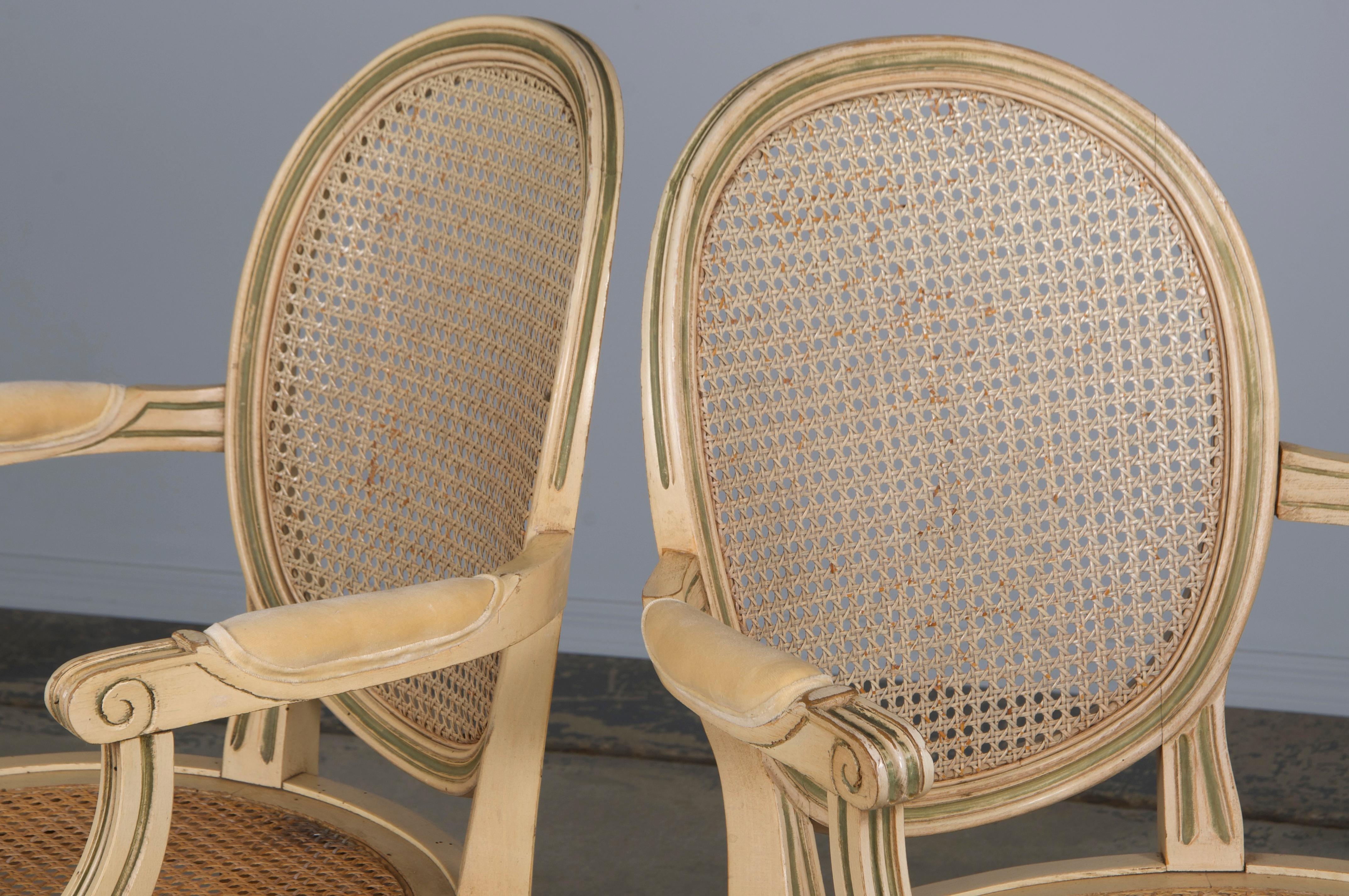 French Louis XVI Style Painted Cane Dining Armchairs - Set of 10 at 1stDibs