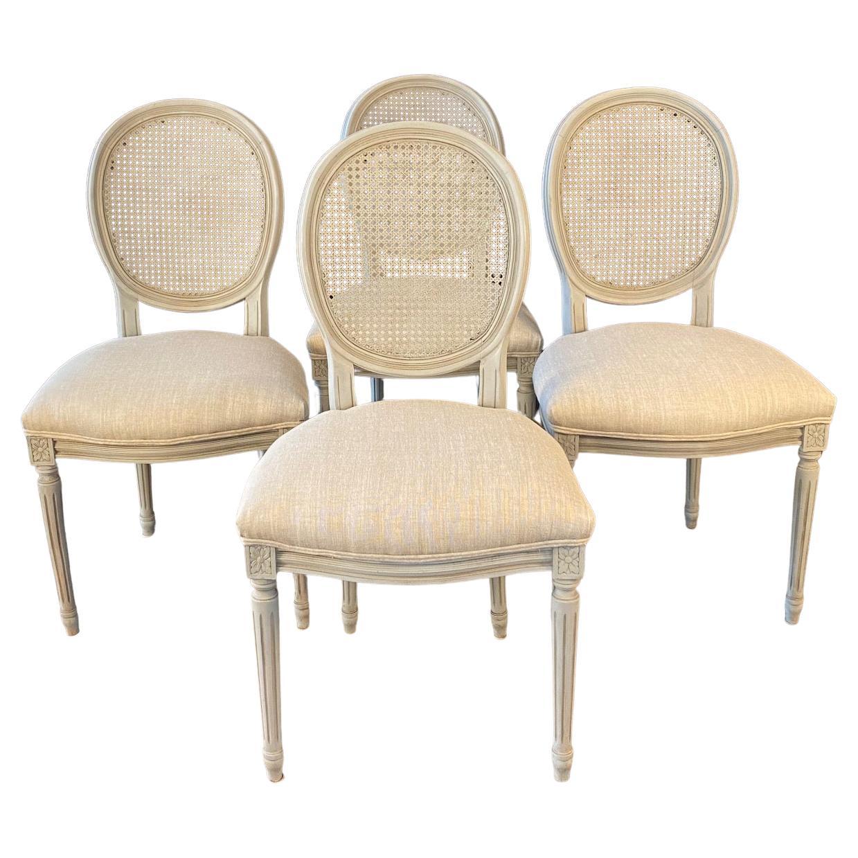 French Louis XVI Style Set of 4 Dining Chairs with Caned Backs For Sale ...