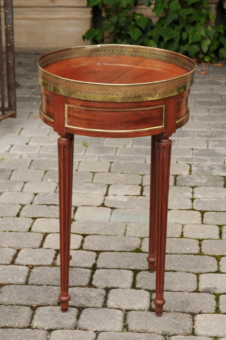 French Louis XVI Style Walnut Guéridon Table with Brass Gallery and ...