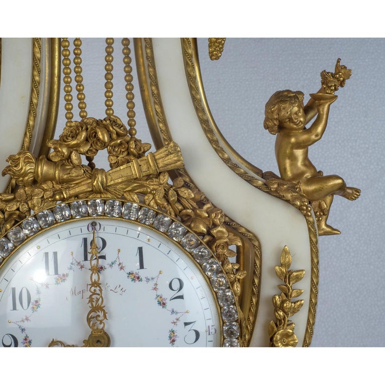French Lyre Shaped Clock with Marble, Ormolu, and Cut Glass For Sale at ...