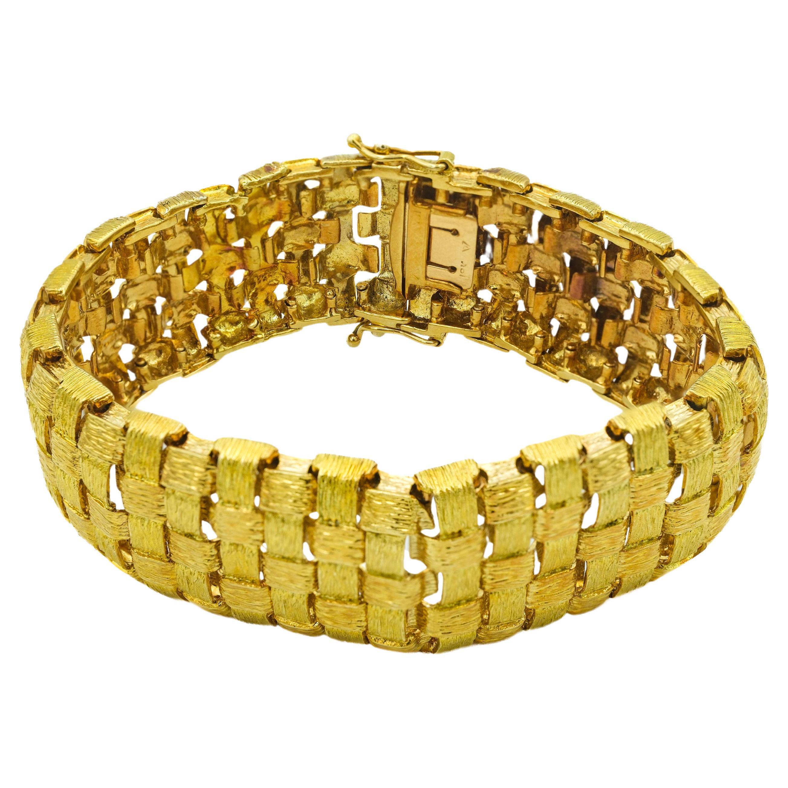 French Made 18 Karat Yellow Gold Mid-Century Woven Modernist Bracelet ...