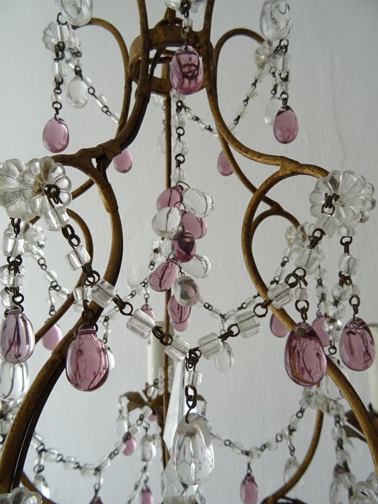French Maison Baguès Amethyst and Clear Murano Drops Chandelier, 1920s ...