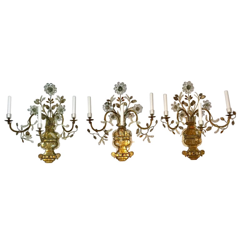 French Maison Baguès Set of Three Floral Spray Sconces For Sale at ...