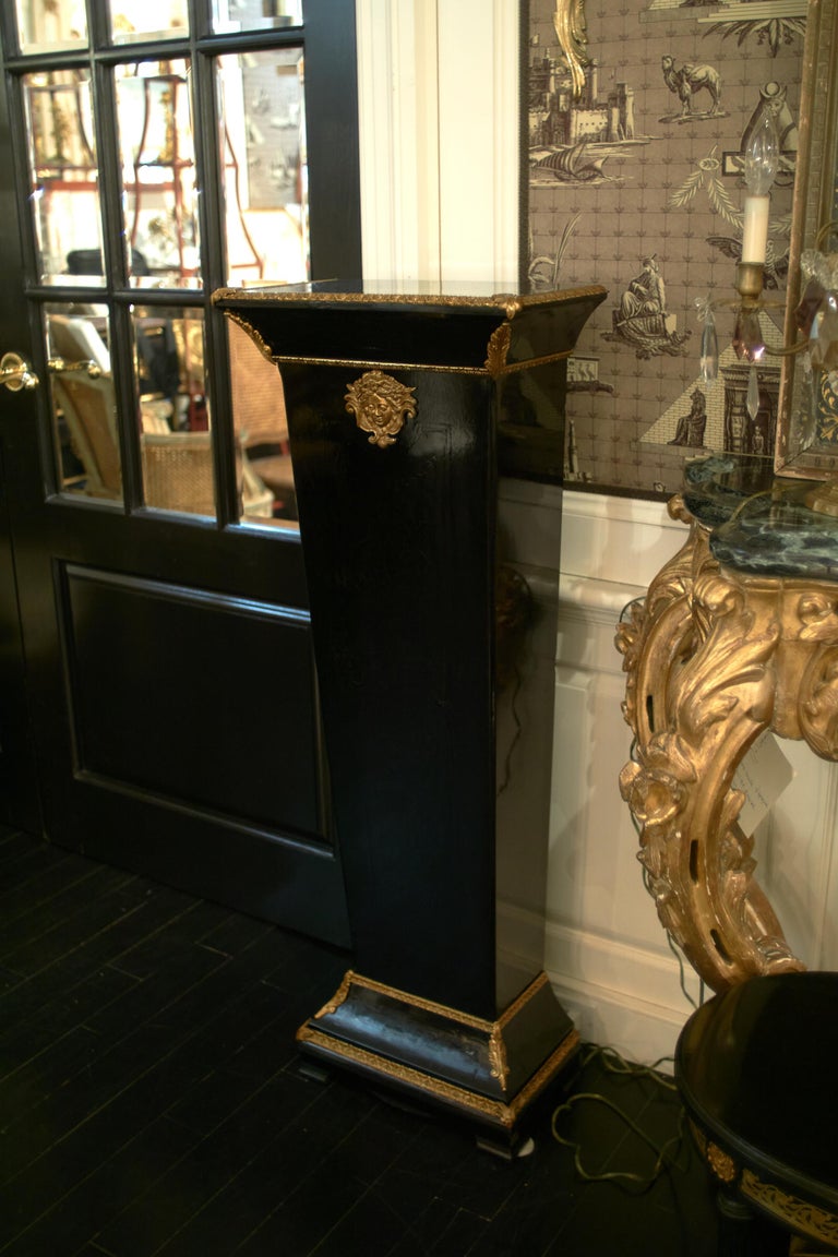 French Maison Jansen Style Black Lacquered Column with Bronze Details ...