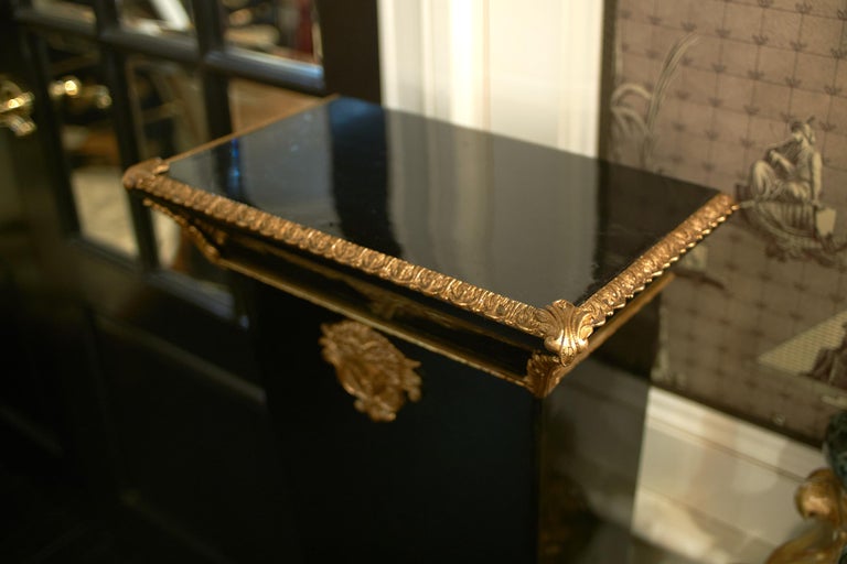 French Maison Jansen Style Black Lacquered Column with Bronze Details ...