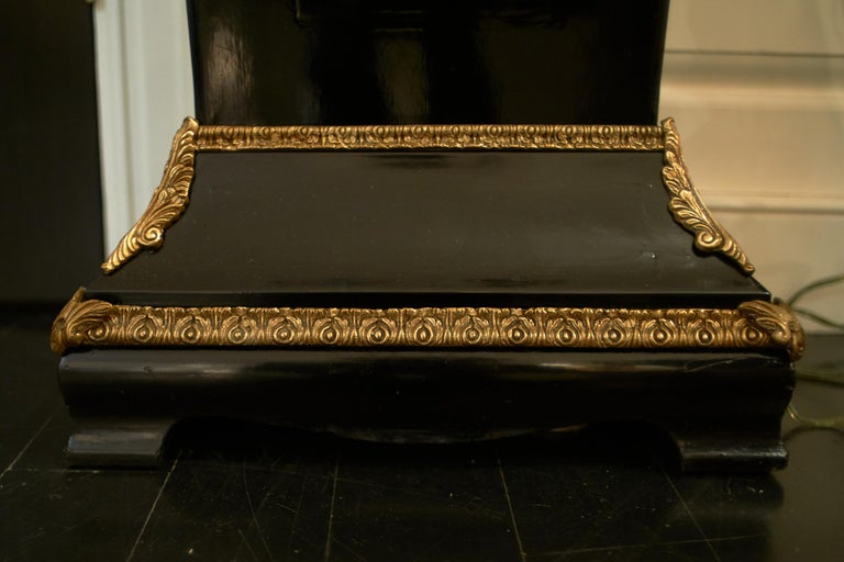 French Maison Jansen Style Black Lacquered Column with Bronze Details ...