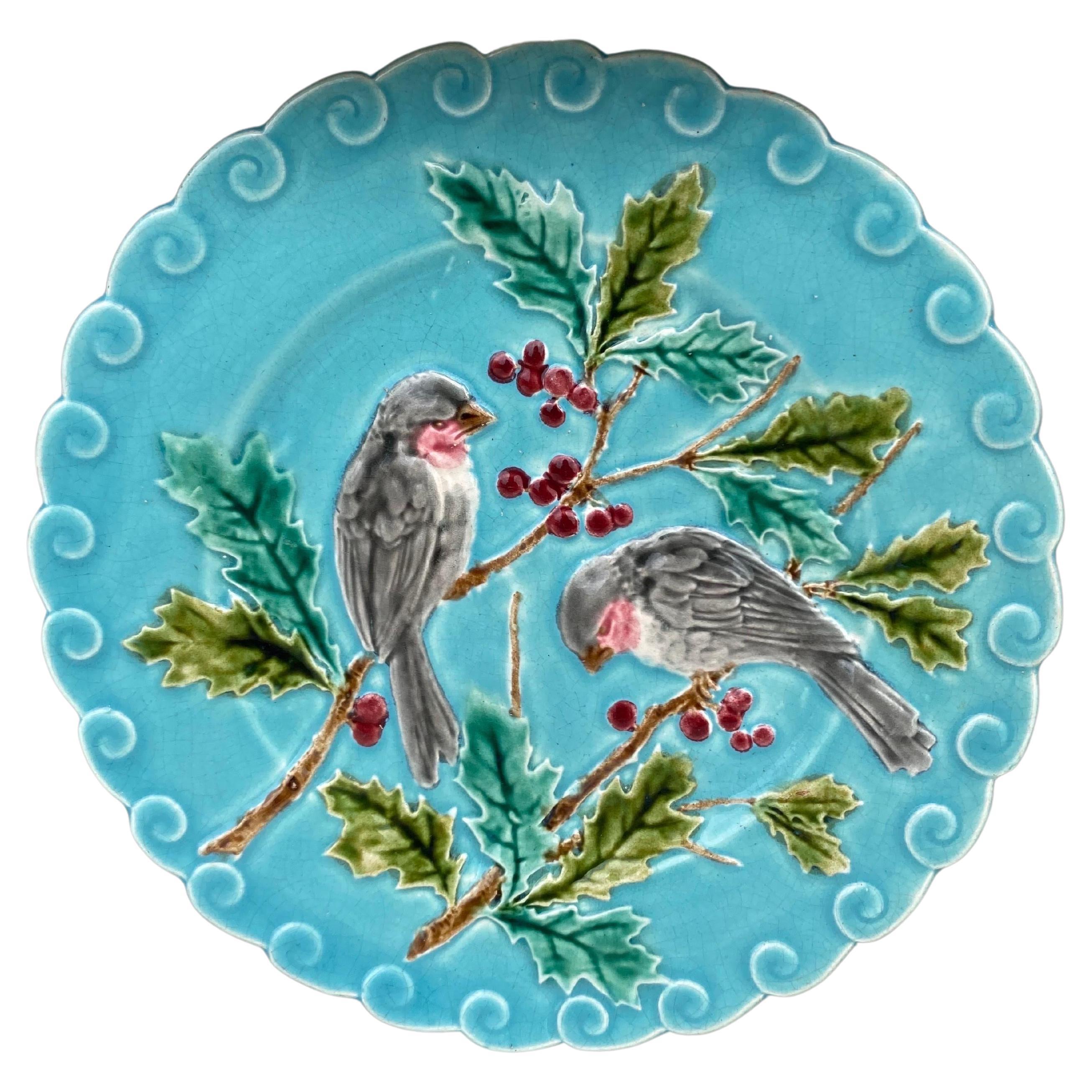 French Majolica Bird and Holly Plate Sarreguemines, circa 1880 For Sale ...