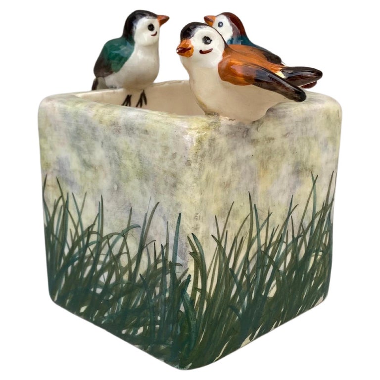 French Majolica Birds Cache Pot Massier, Circa 1940 For Sale at 1stDibs