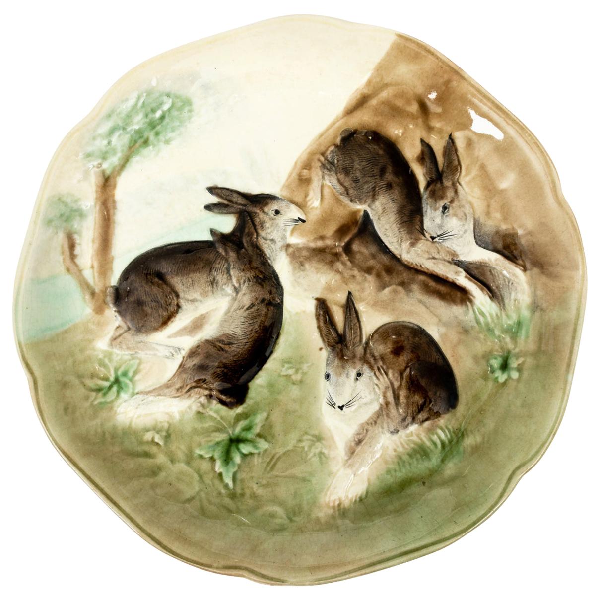 French Majolica Bunny Plate at 1stDibs
