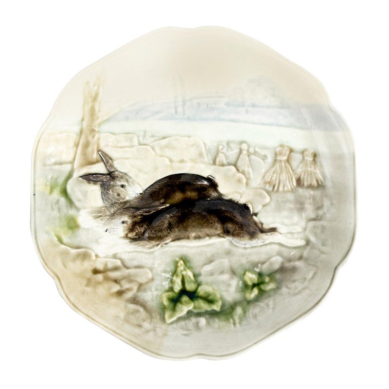 French Majolica Bunny Plate at 1stDibs