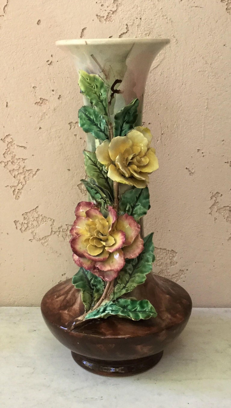 French Majolica Flowers Vase Fives Lille, circa 1880 For Sale at 1stDibs