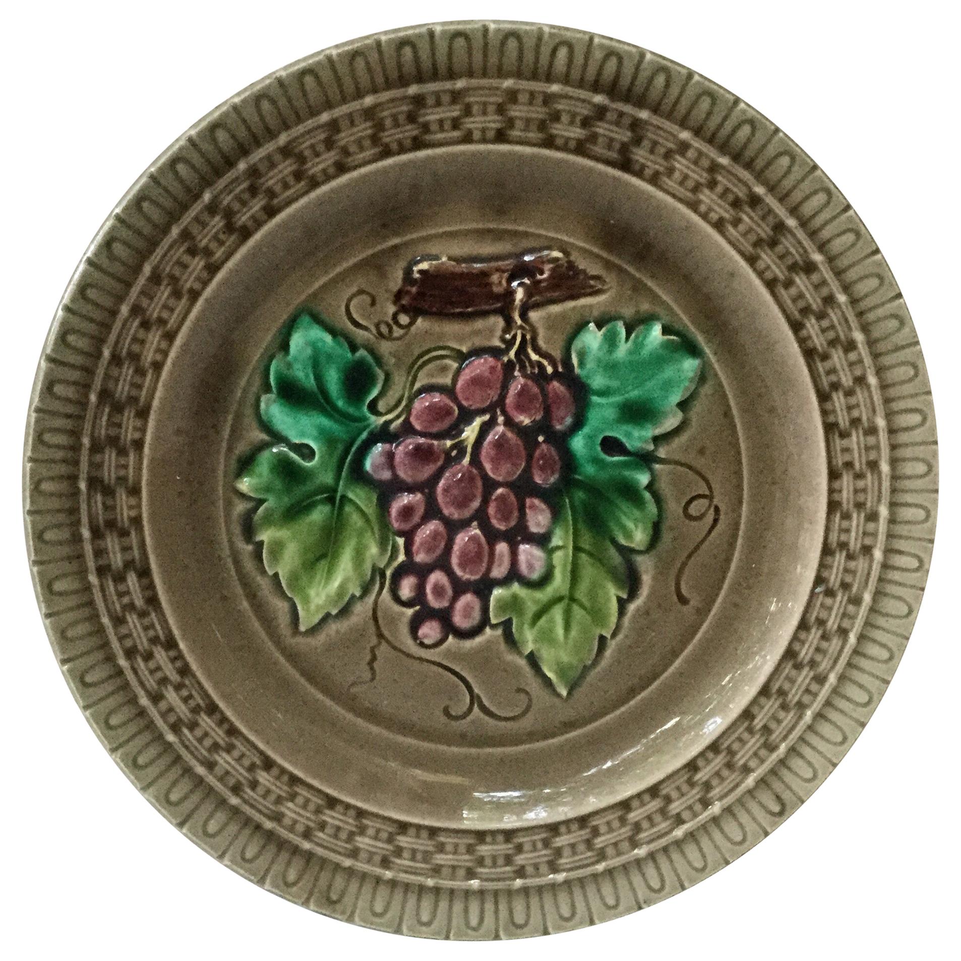French Yellow Majolica Grape and Flowers Plate Luneville, circa 1880 ...