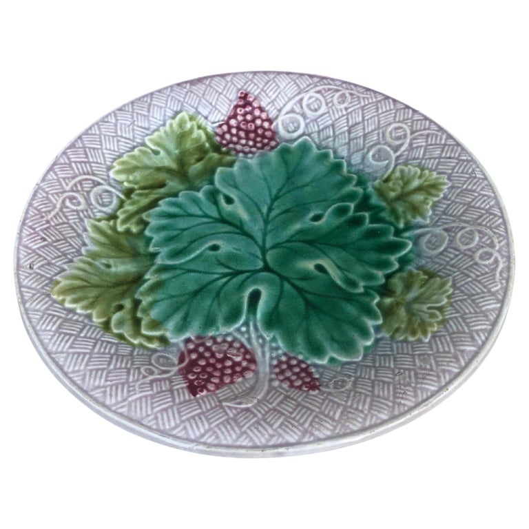 French Majolica Grapes Plate Salins, Circa 1890 For Sale at 1stDibs