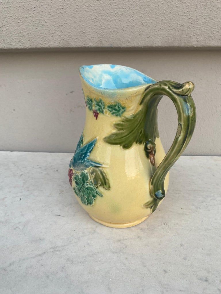 French Majolica Luneville Bird and Grapes Pitcher Circa 1900 For Sale ...