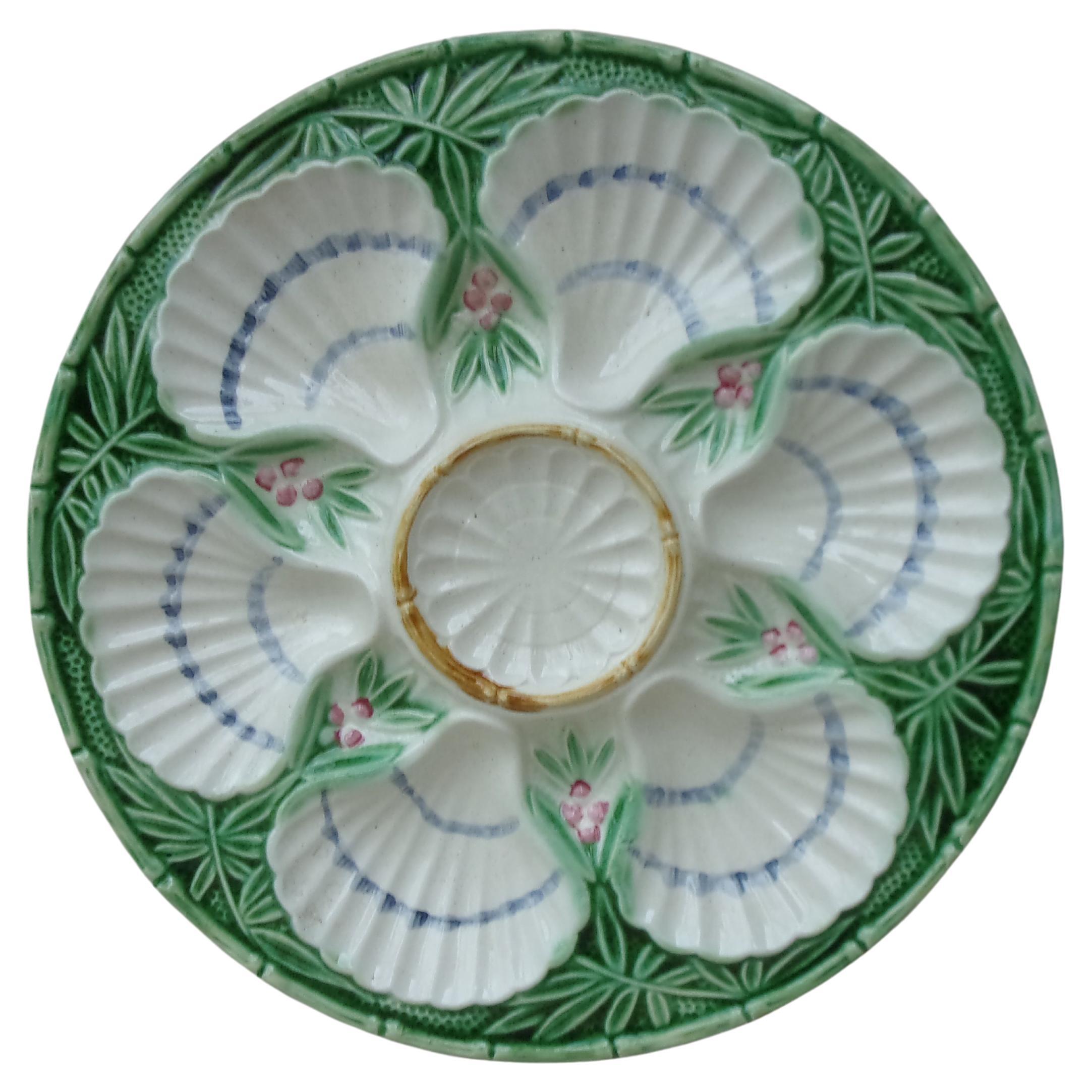 Art Nouveau French Barbotine Majolica Shells on Paisley Pattern Oyster ...