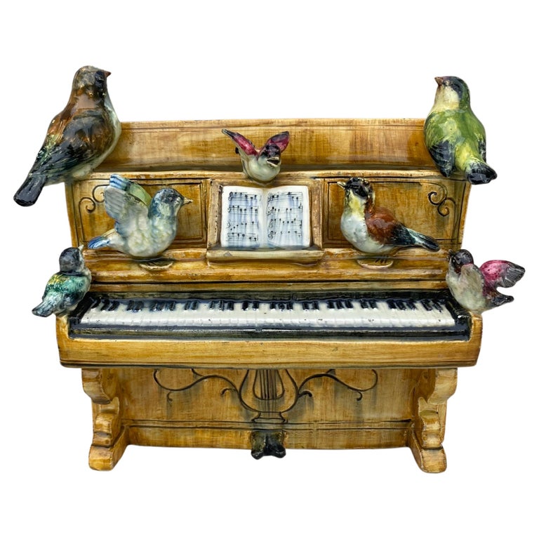 French Majolica Piano with Birds Vase Delphin Massier, circa 1890 For ...