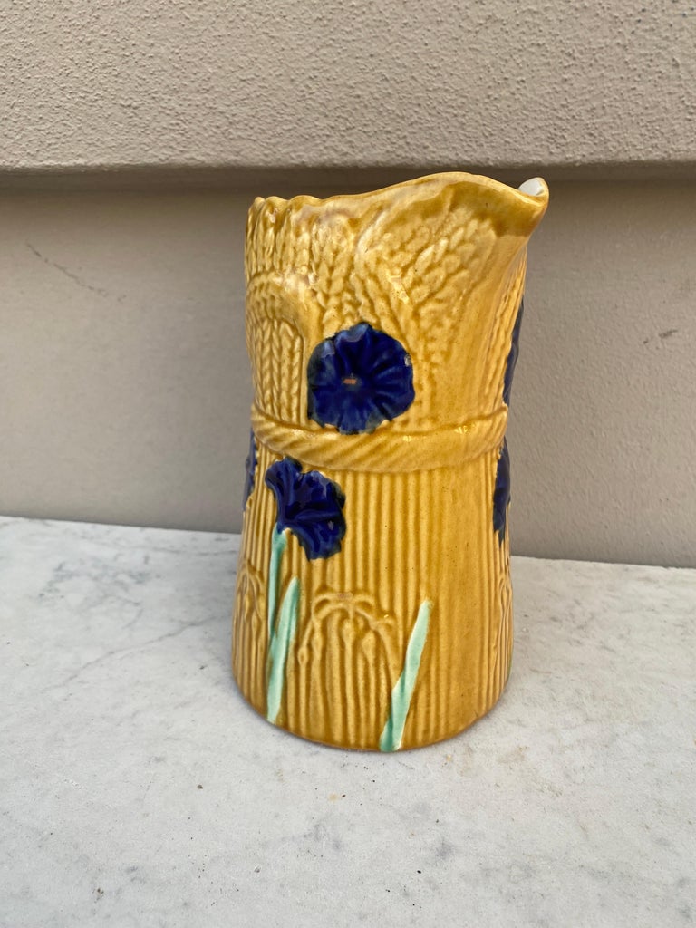 French Majolica Wheat and Cornflower Pitcher Digoin For Sale at 1stDibs
