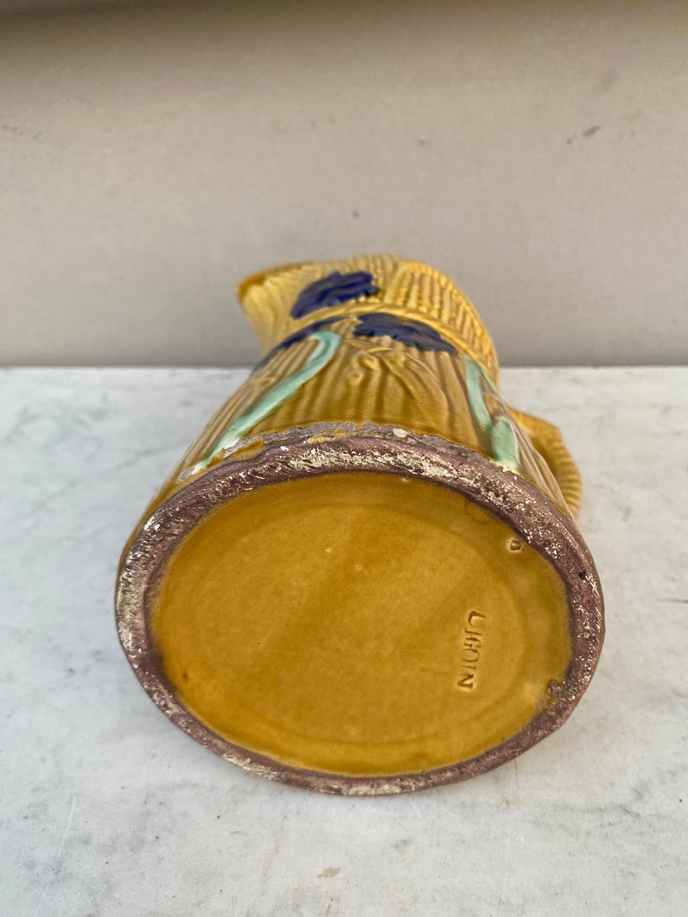 French Majolica Wheat and Cornflower Pitcher Digoin For Sale at 1stDibs