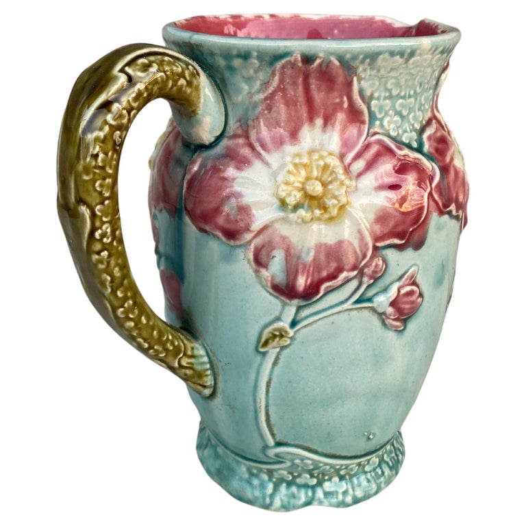 French Majolica Wild Rose Pitcher Fives Lille, circa 1900 For Sale at ...