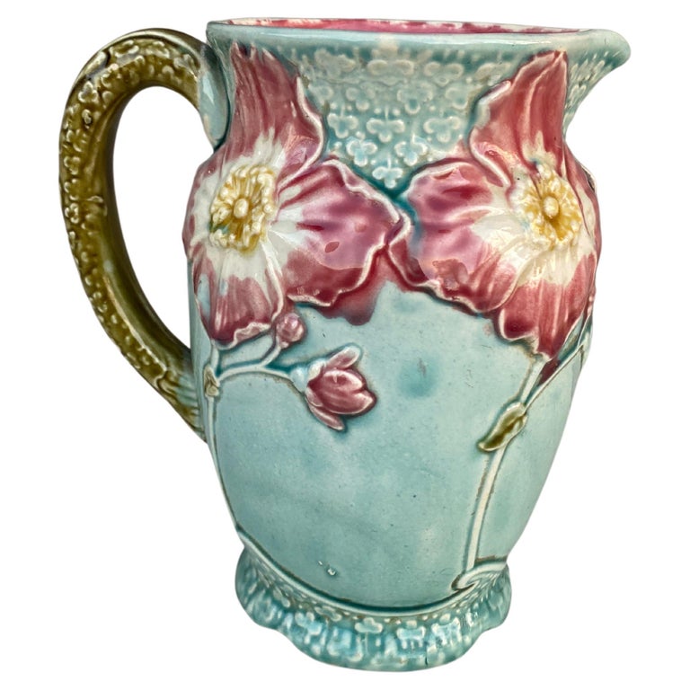 French Majolica Wild Rose Pitcher Fives Lille, circa 1900 For Sale at ...