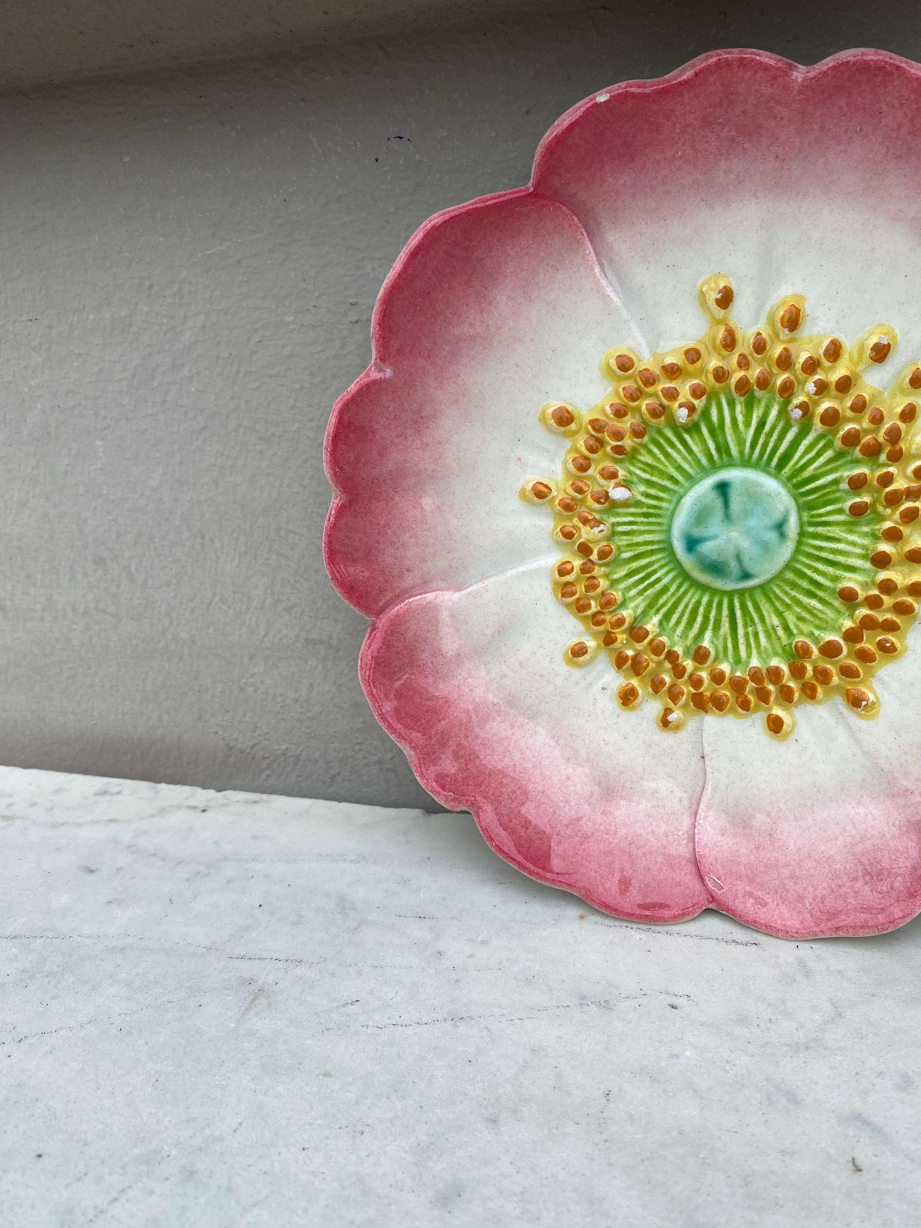 French Majolica Wild Rose Plate Jerome Massier Fils Circa 1900 For Sale ...