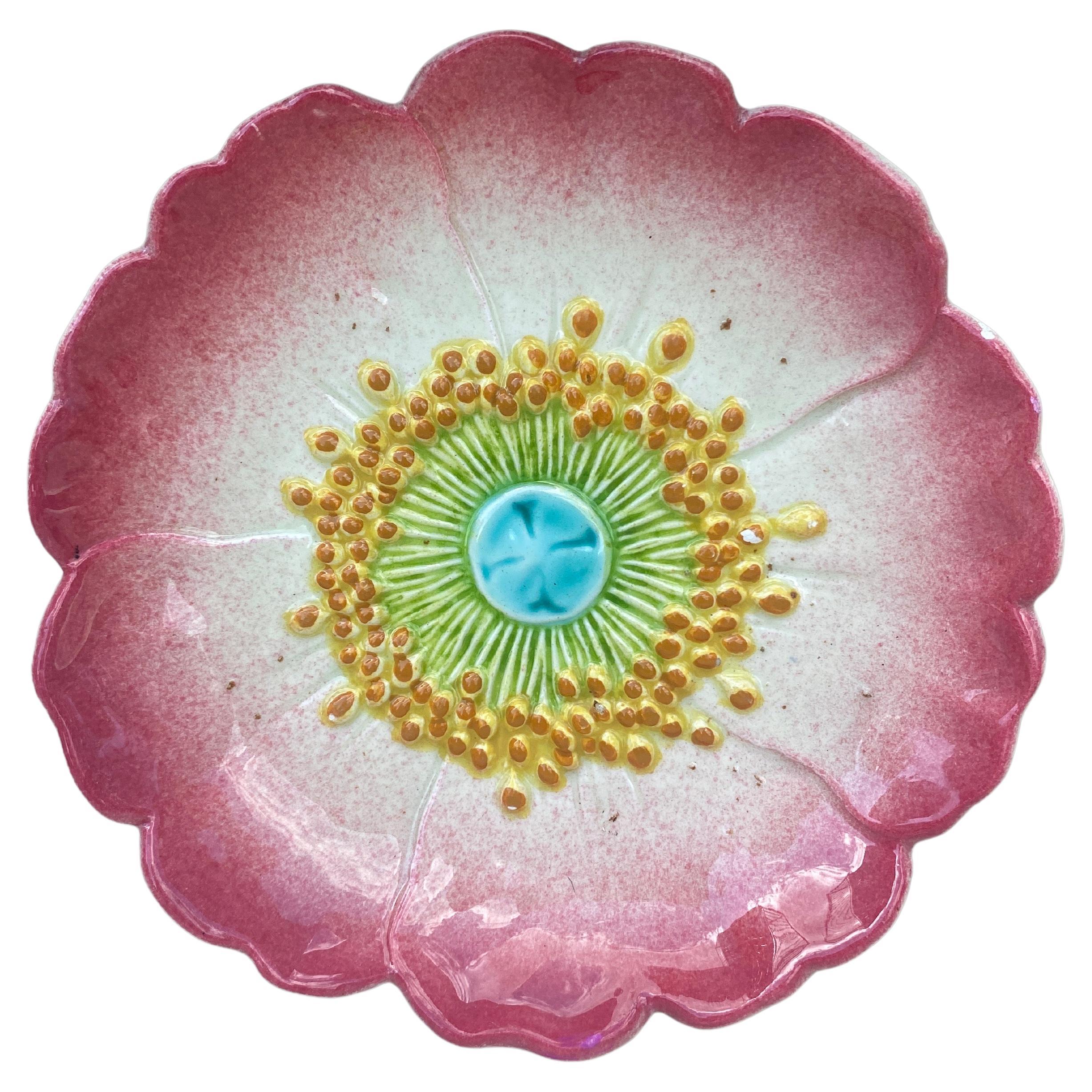 French Majolica Wild Rose Plate Jerome Massier Fils Circa 1900 For Sale ...