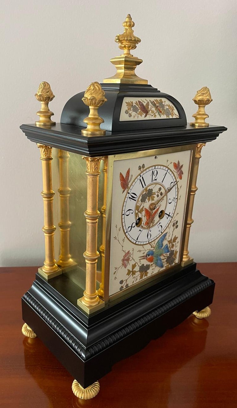 French Mantel Clock, Decorated with Birds and Butterflies, Japy Freres ...
