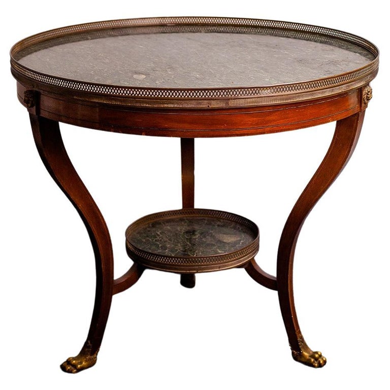 French Marble and Wood Round Table For Sale at 1stDibs